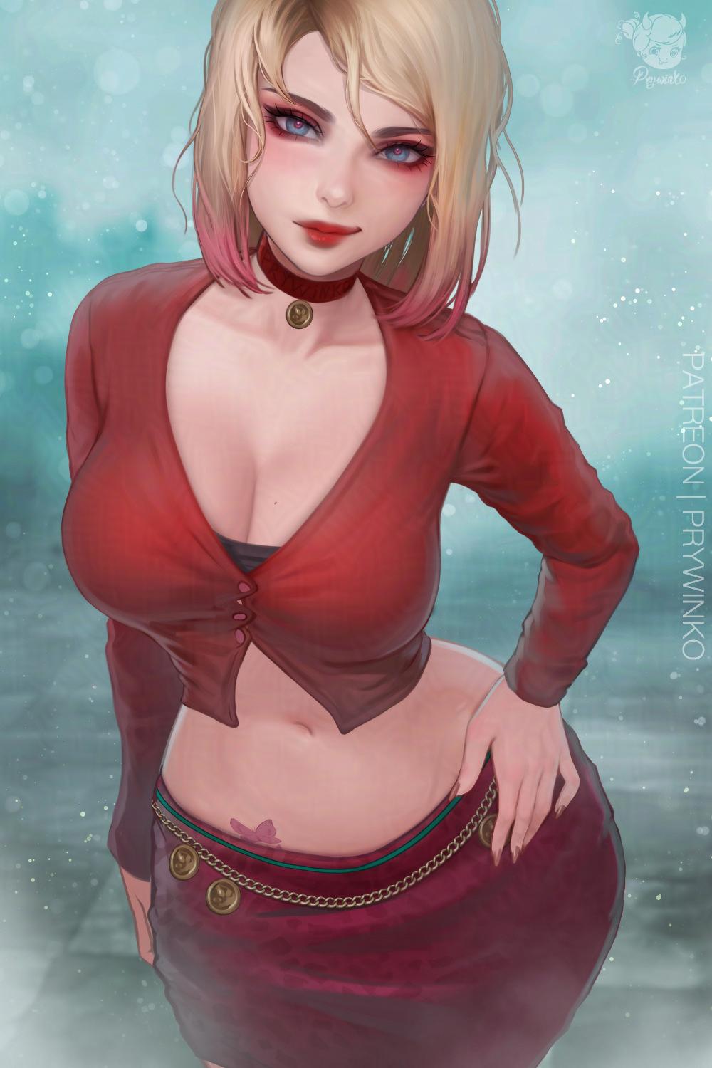 Rule 34 1girls Blonde Hair Blue Eyes Choker Cleavage Clothing Female 8196