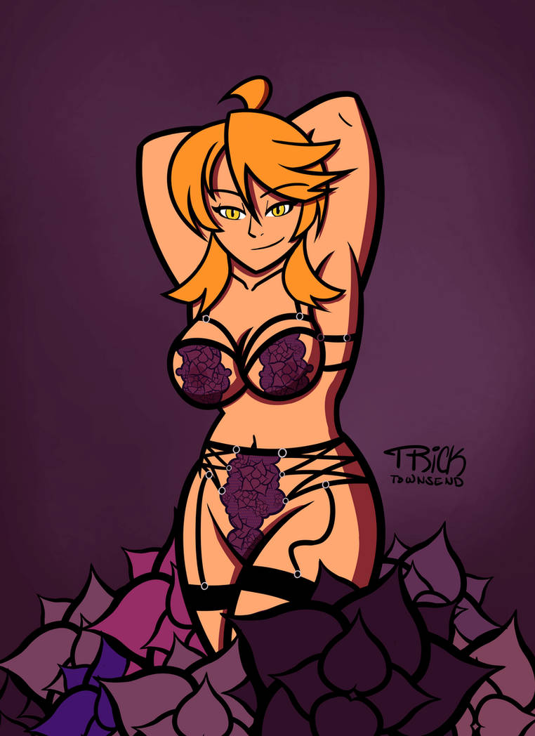 Rule 34 Akame Ga Kill Bedroom Eyes Blonde Hair Breasts Garter Straps Hands Behind Head Hips