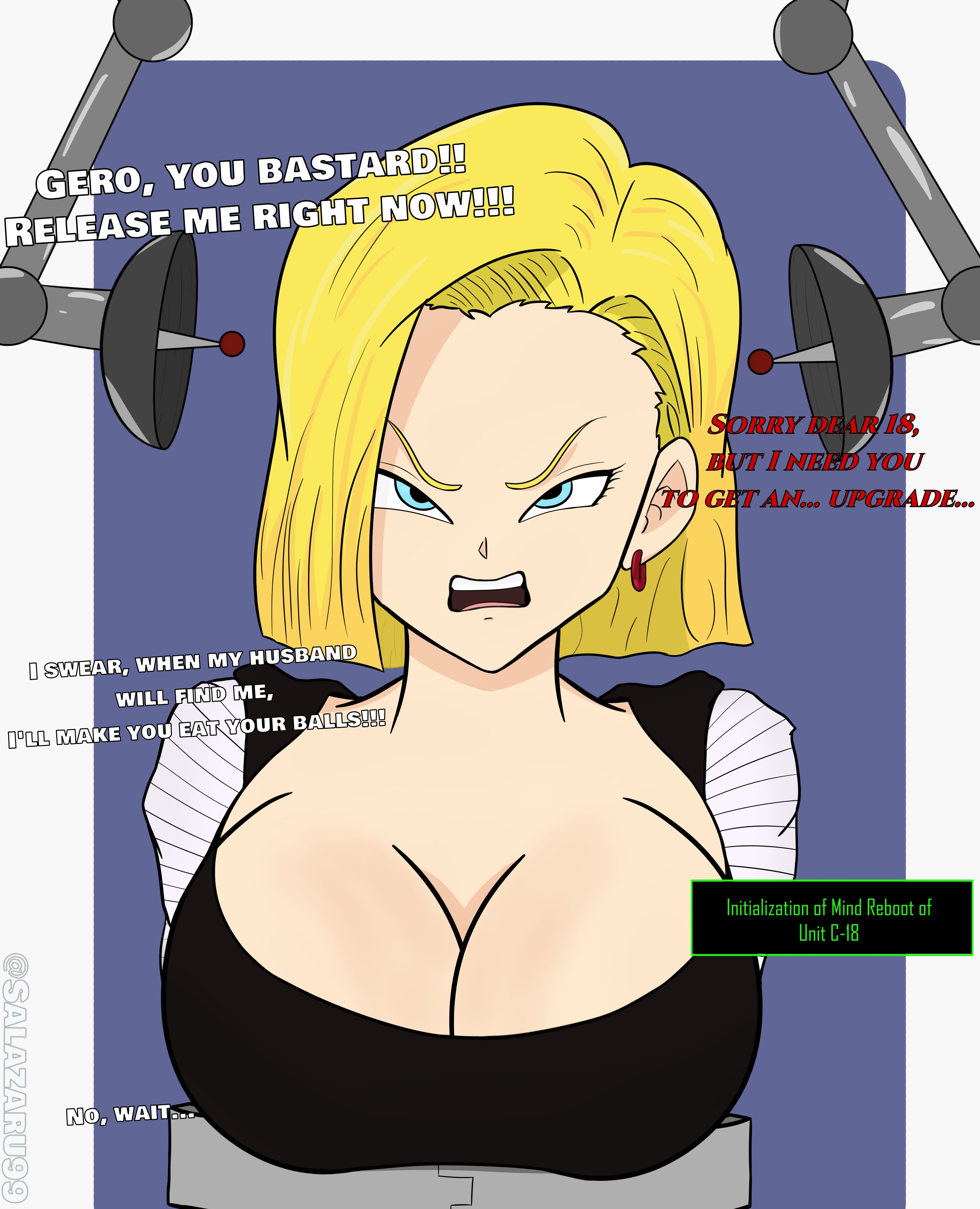 Rule 34 Android 18 Angry Blonde Hair Blue Eyes Brain Drain Breasts 5637