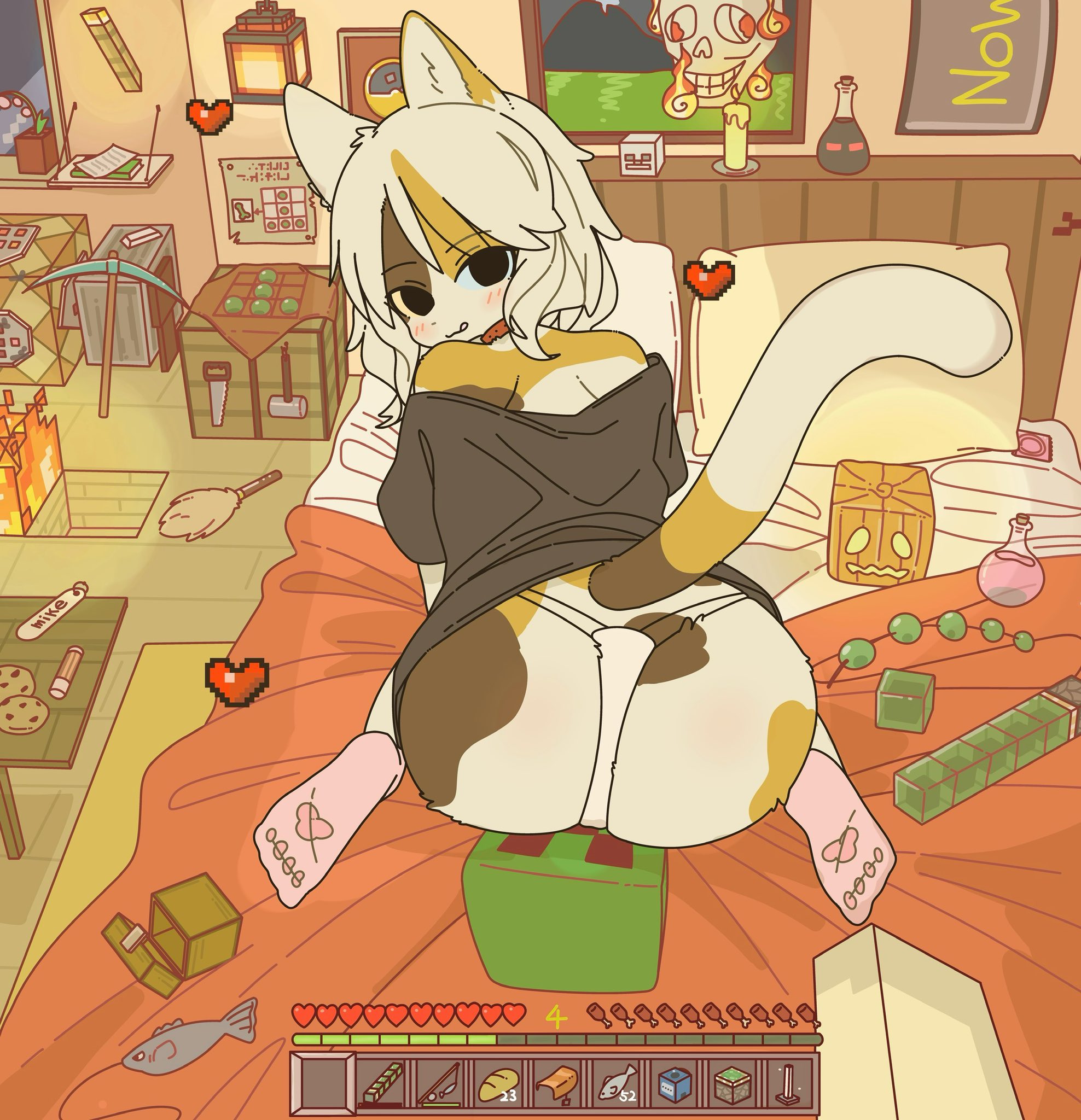 Rule 34 Ass Bed Bedroom Big Ass Black Shirt Cat Minecraft Cat Ears Cat Girl Cat Tail Catgirl