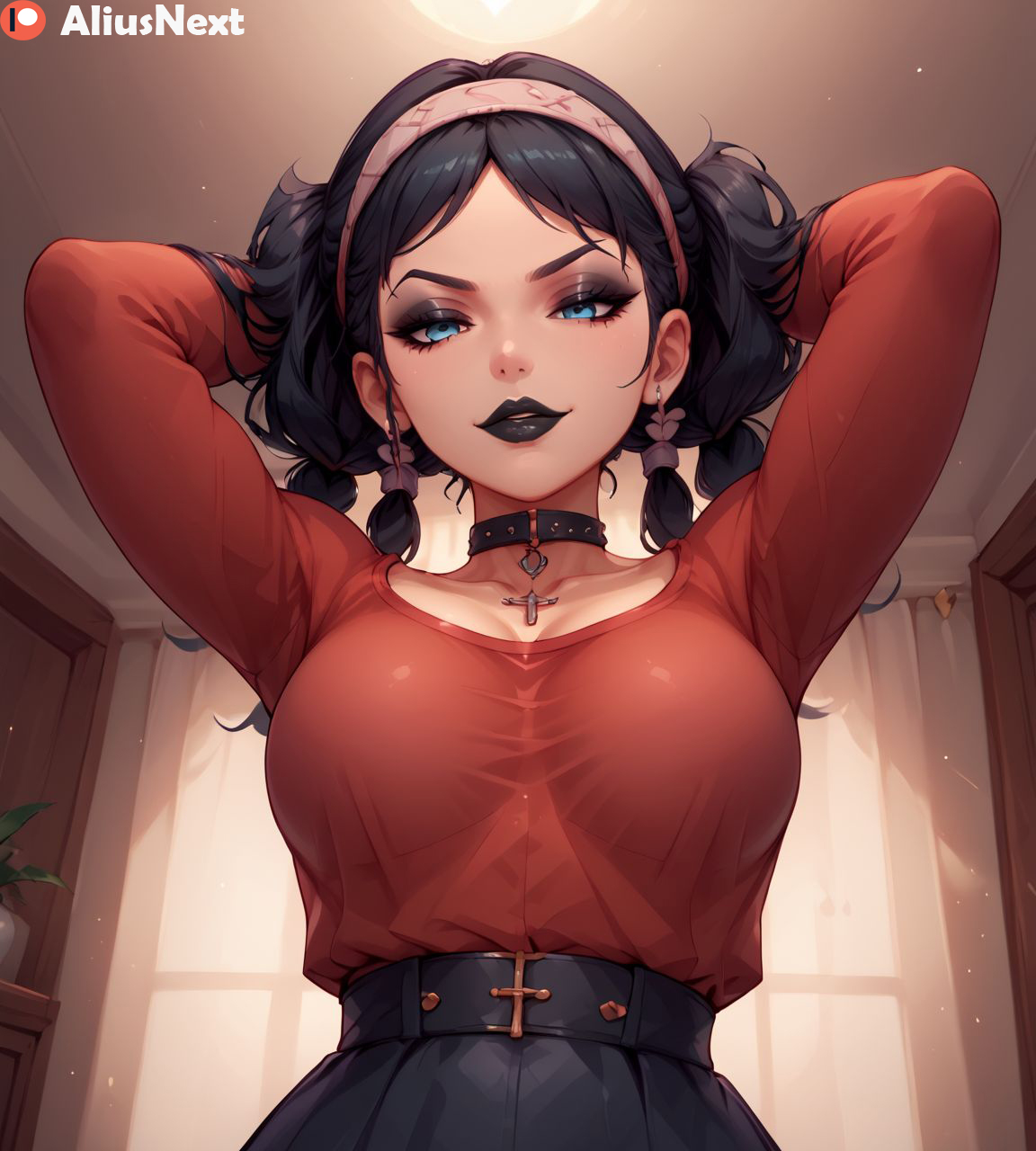 Rule 34 1girls Ai Generated Aliusnext Black Hair Black Lipstick Black 7468