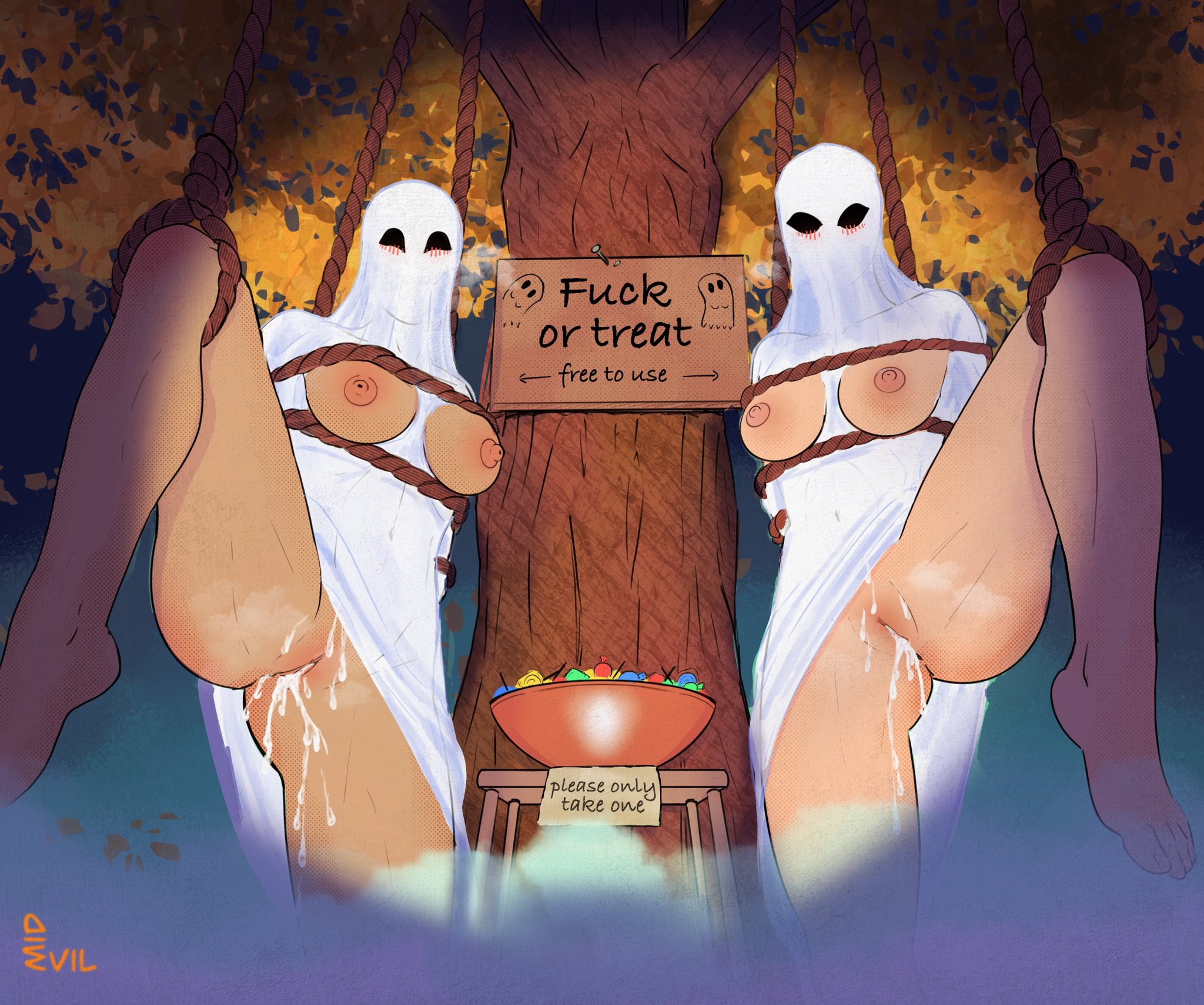 Rule 34 2girls After Sex Blush Bondage Boob Ghost Bottomless Breasts Breasts Out Costume Cum