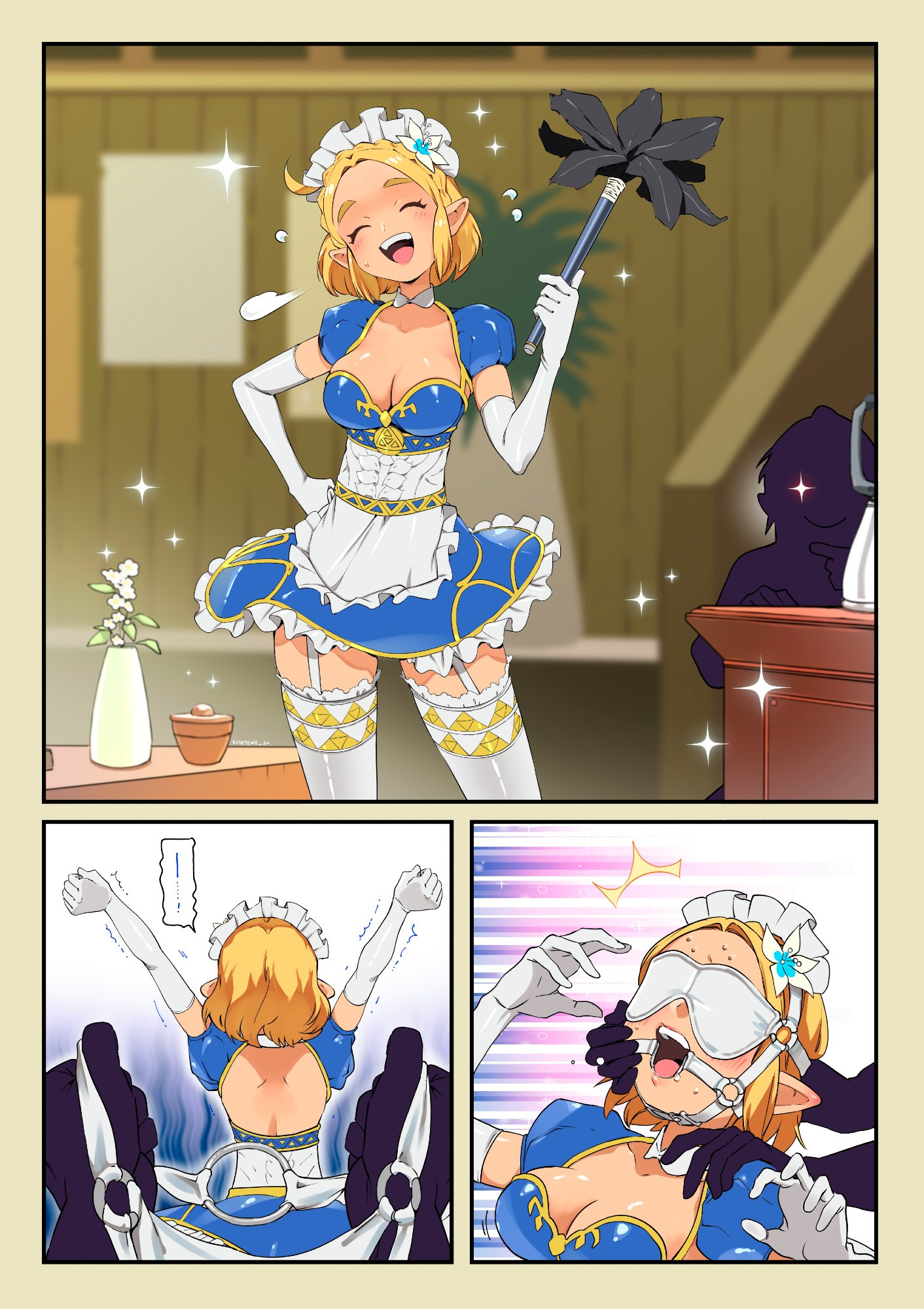 Rule 34 Bdsm Blindfold Blonde Hair Blue Dress Bondage Comic Eudetenis