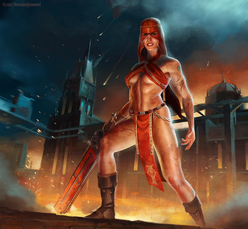 Rule 34 1girls Adepta Sororitas Blessedandpossesed Chainsword Female 4784