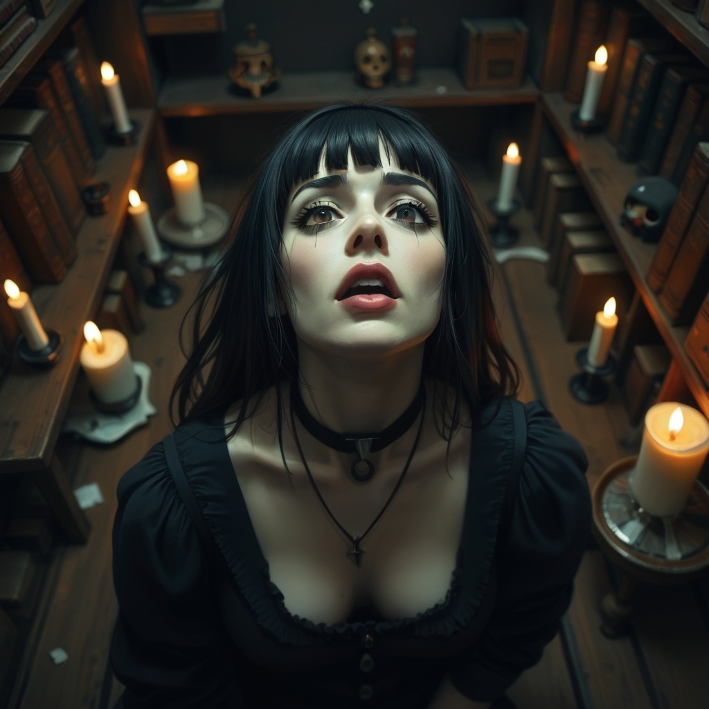 Rule 34 Ai Generated Black Hair Blunt Bangs Bookshelf Goth Goth Girl 2368
