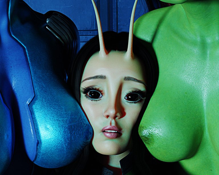 Rule 34 3d 3girls Alien Alien Girl Antennae Blue Skin Breasts Female Gamora Green Skin Hood