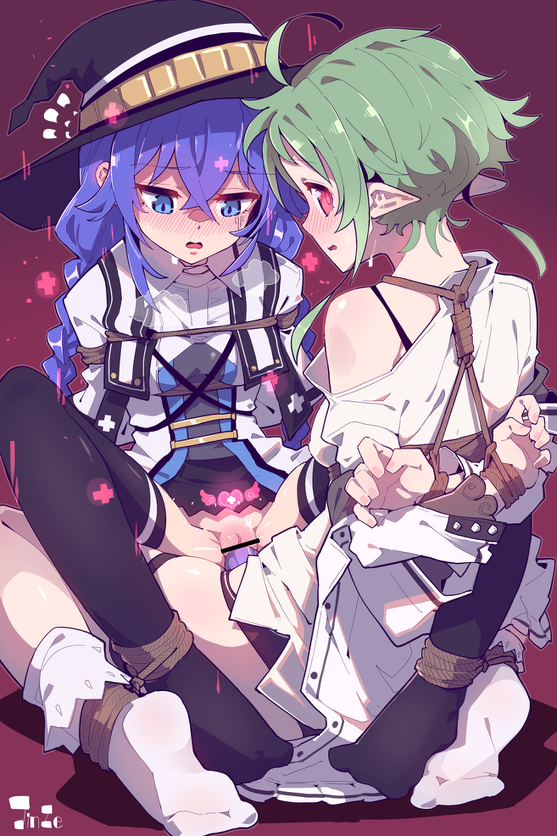 Rule 34 2girls Arms Behind Back Bar Censor Black Thighhighs Blue Eyes