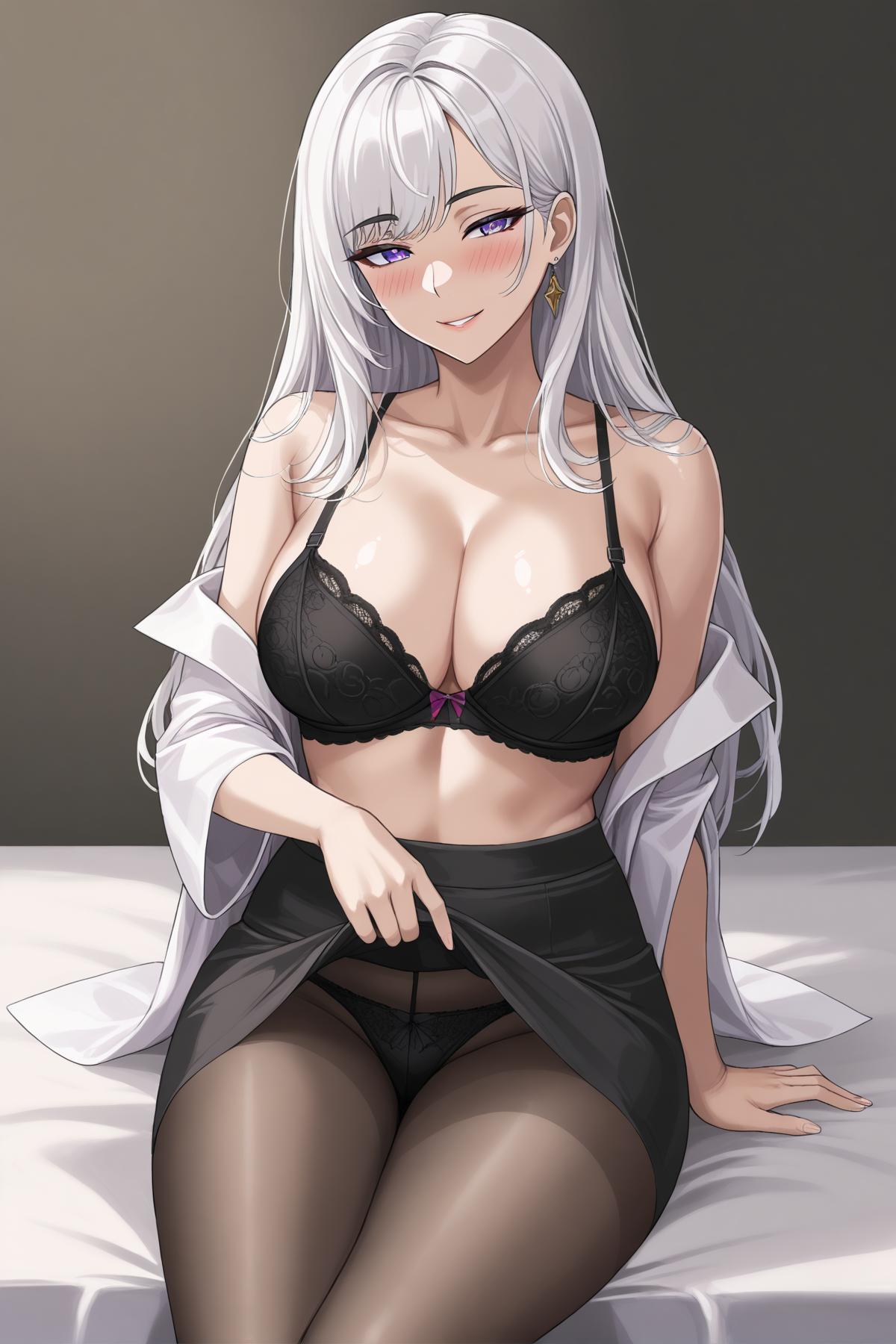 Rule 34 Ai Assisted Ai Generated Black Bra Black Panties Blush Blushing Breasts Cecil Nikke