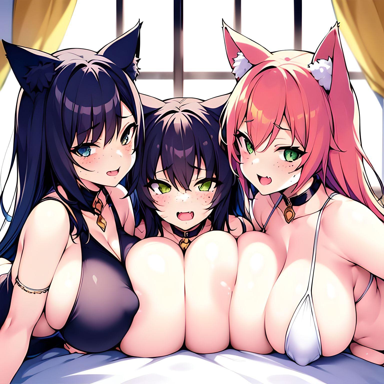 Rule 34 3girls Ai Generated Big Breasts Cat Ears Cleavage Female 2064
