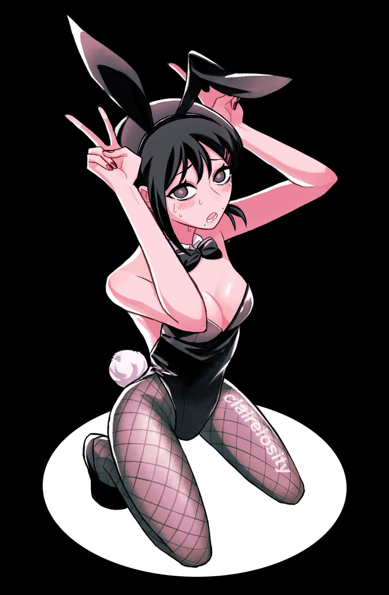 Rule 34 1girls Alternate Costume Arms Up Bangs Black Background Black 7764