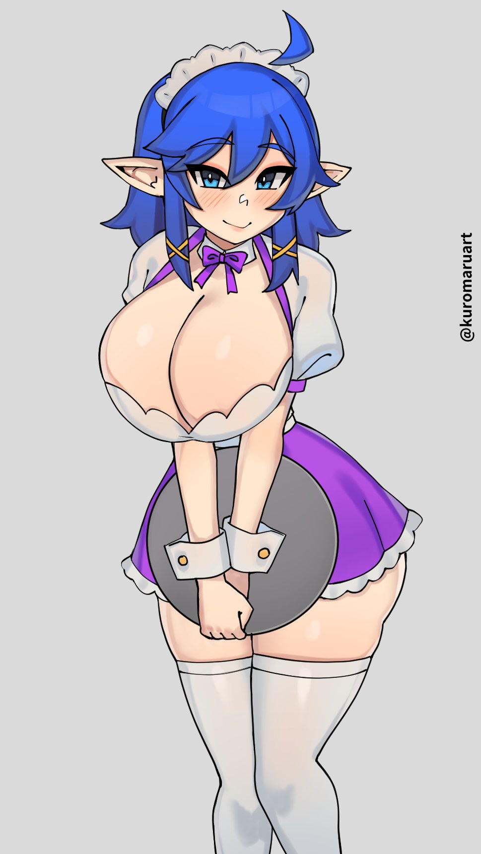 Rule 34 Ahoge Blue Eyes Blue Hair Cleavage Kuromaruart Maid Serving 4118