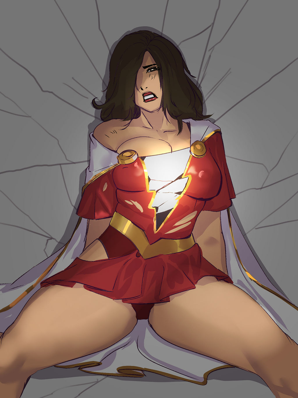 Rule 34 Braless Breast Squish Brown Eyes Brown Hair Busty Cape Cleavage Overflow Dc Dc Comics