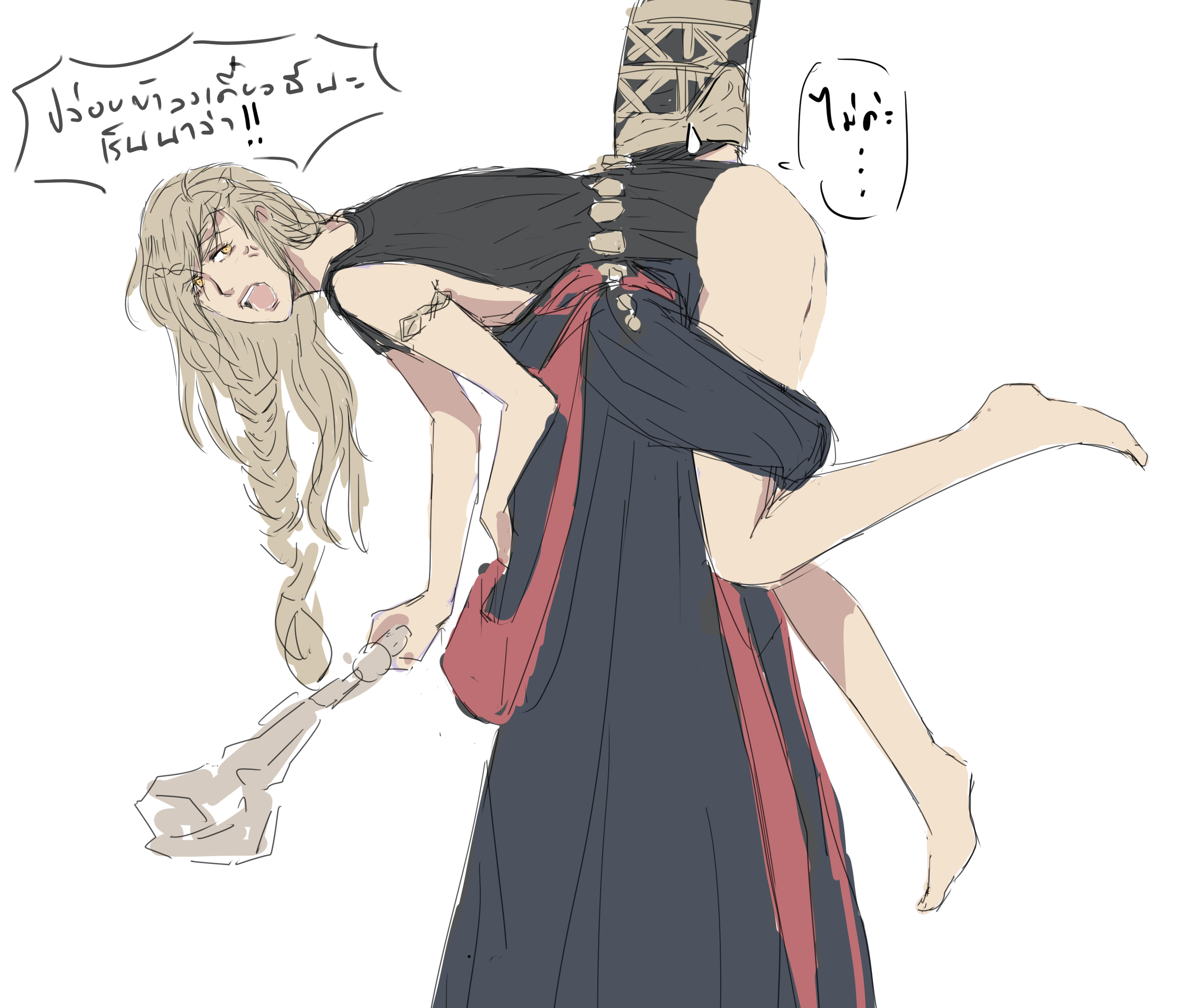 Rule 34 2girls Barbozari Bare Ass Blonde Hair Carrying Carrying Partner Clothing Couple Dress