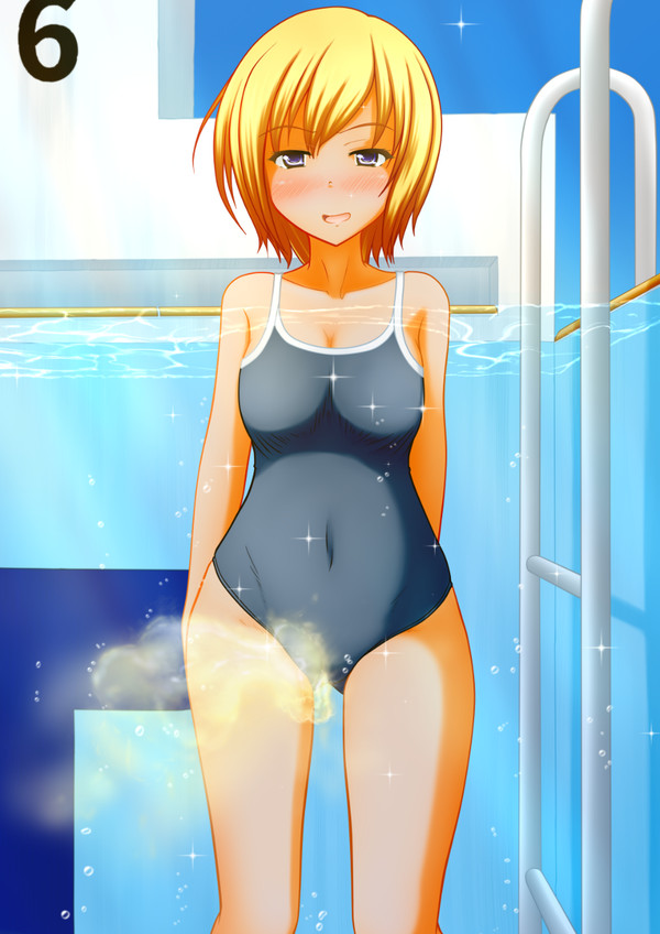 Rule 34 Blonde Hair Blush Female Happy Large Breasts One Piece