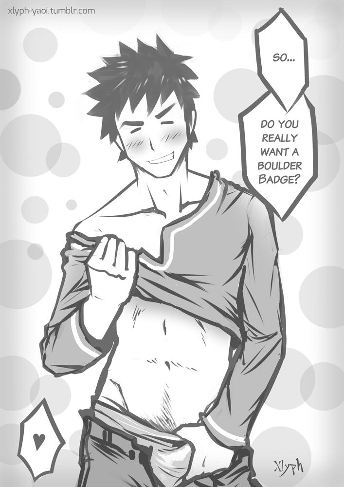 Rule 34 Black And White Brock Pokemon Bulge Grab Dialogue Male Male