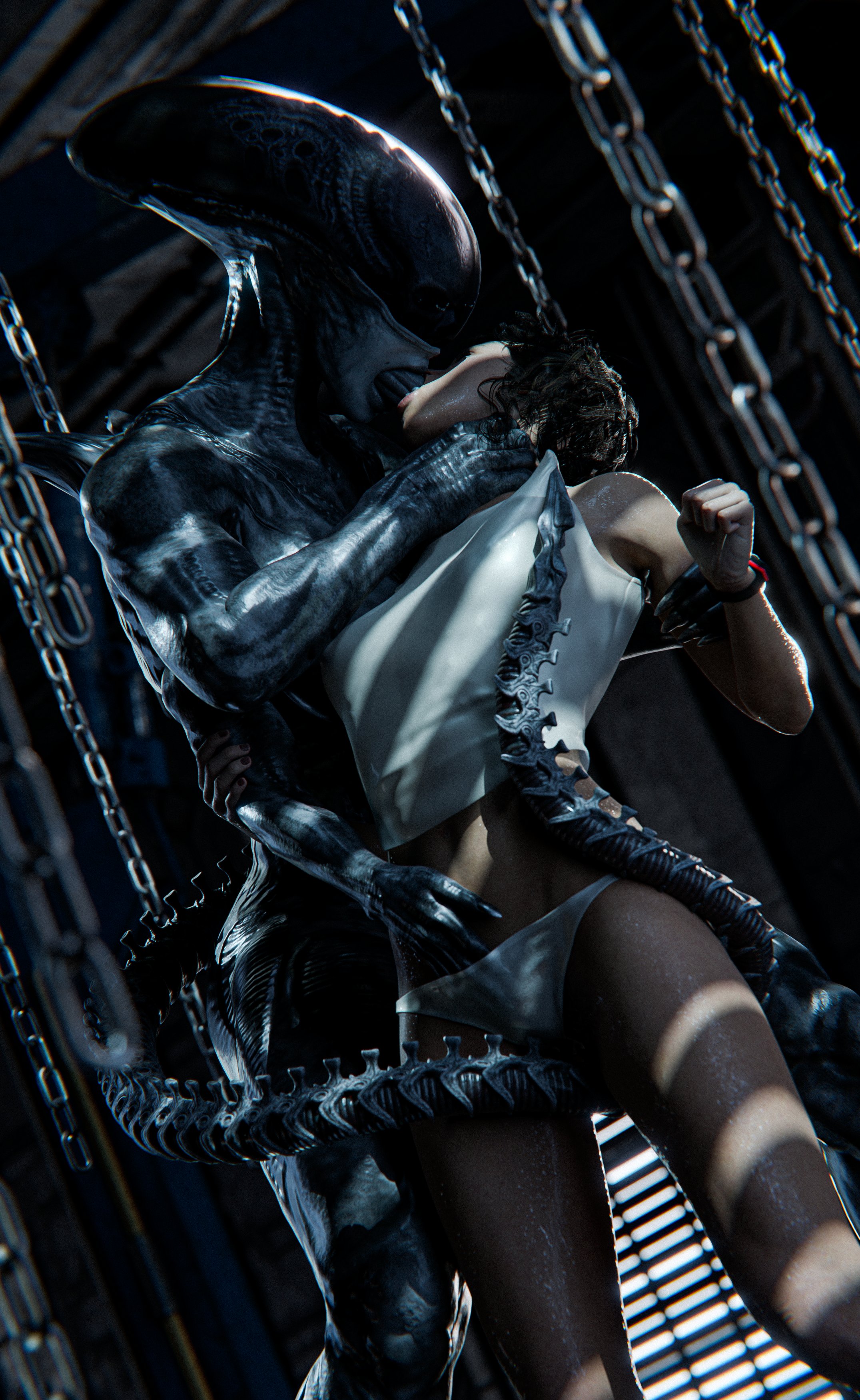 Rule 34 3d Alien Franchise Choking Ellen Ripley Female Female Xenomorph Futa On Female