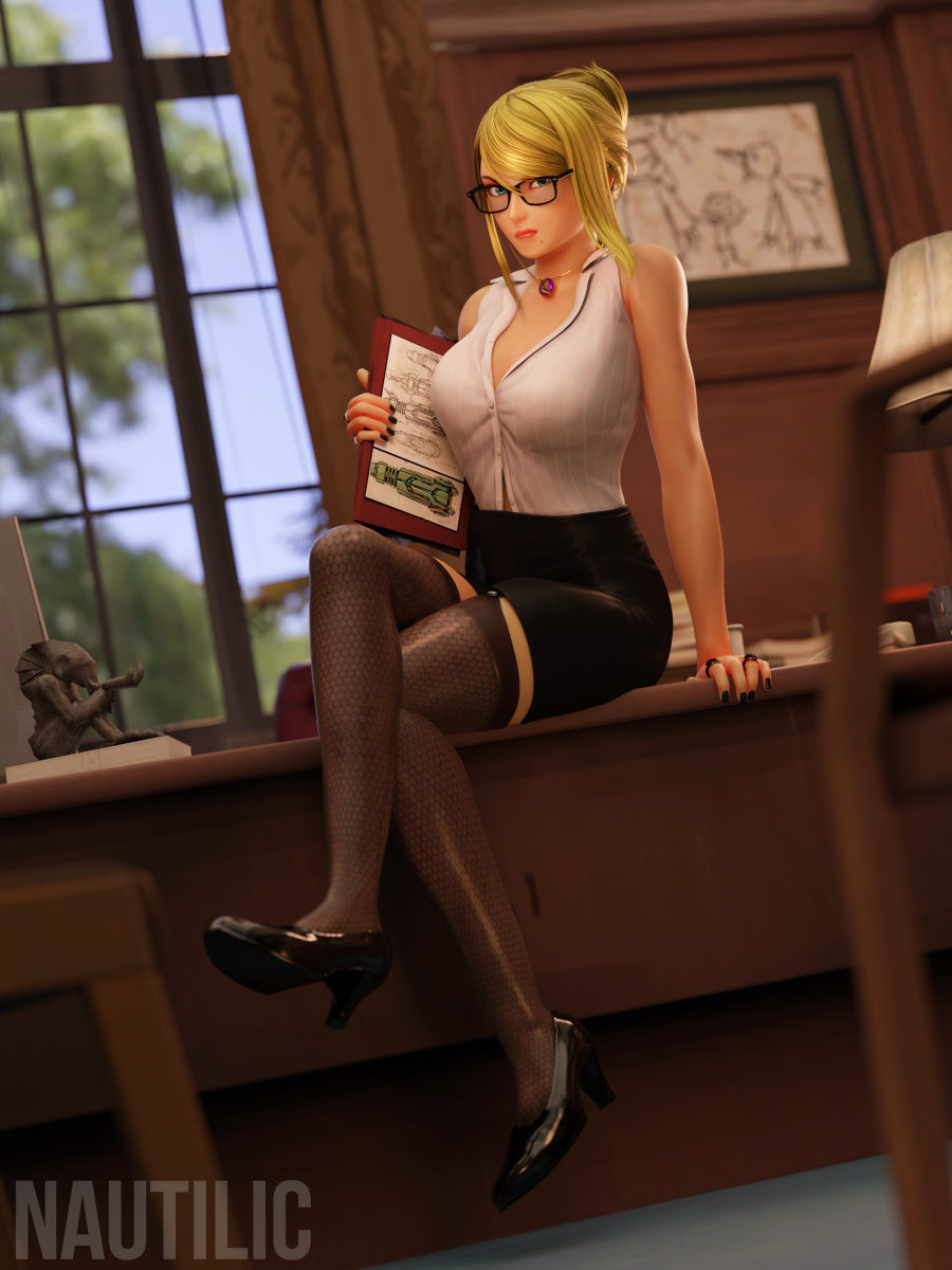 Rule 34 1girls 3d Black High Heels Blonde Hair Blouse Breasts Chair 1945