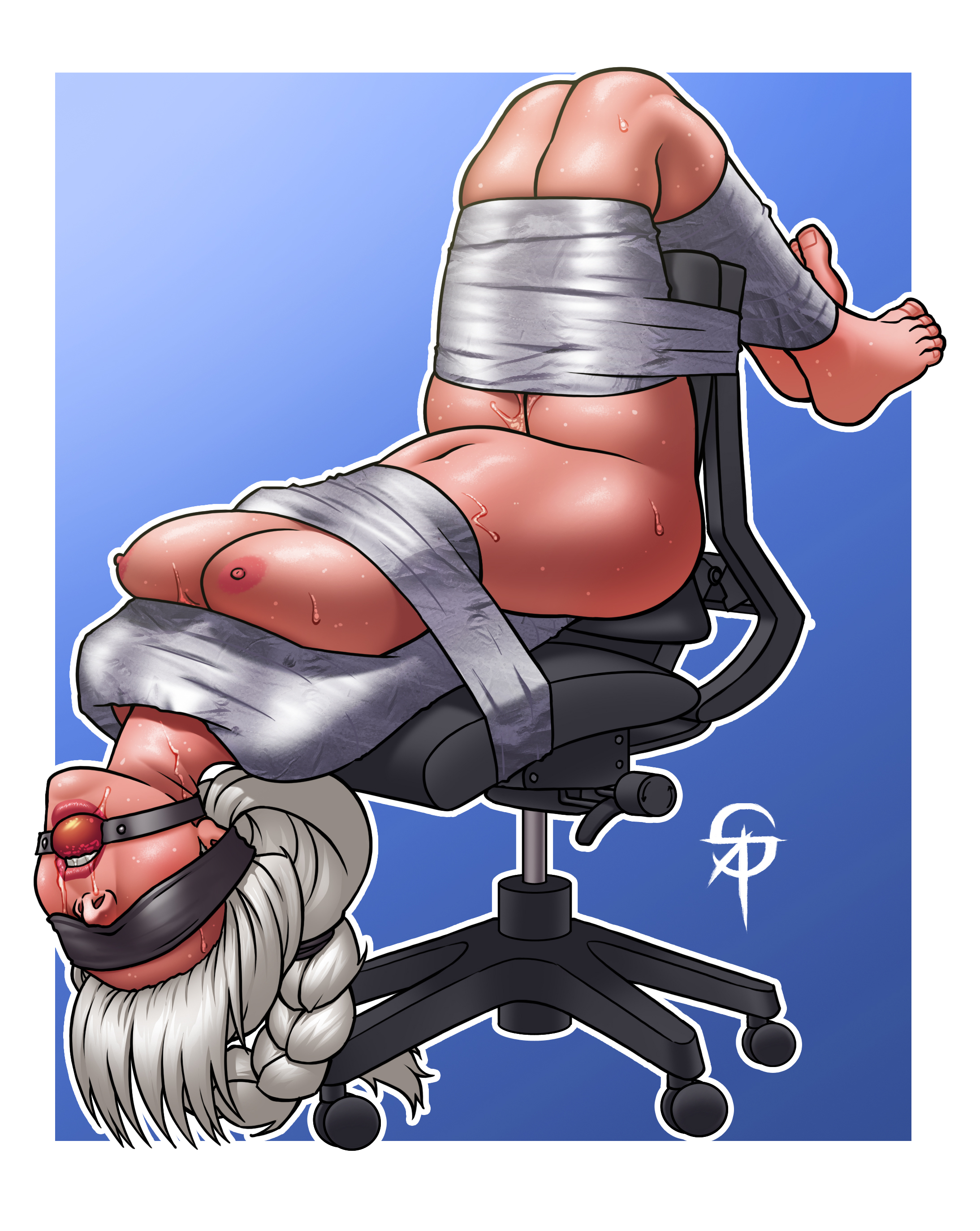 Rule 34 Ball Gag Blindfold Blindfolded Bondage Chair Chair Bondage 7049