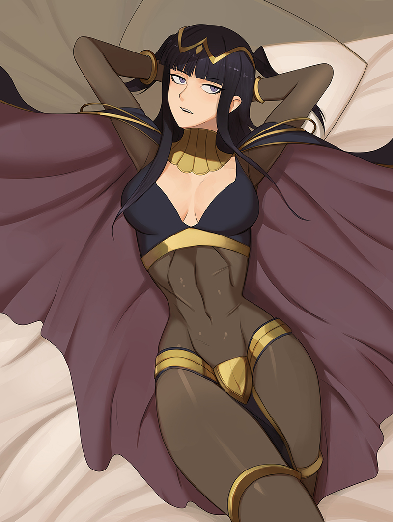 Rule 34 1girls Arms Behind Head Bangs Barleyshake Black Hair Blunt Bangs Bodystocking Cloak