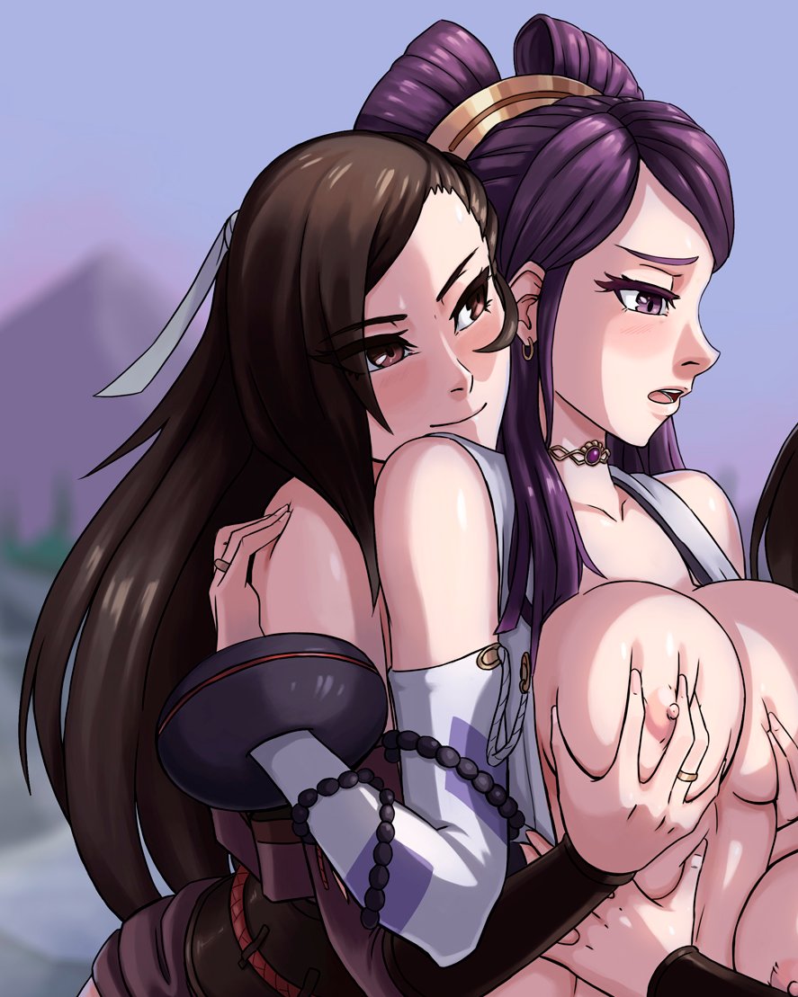 Rule 34 2girls Beads Blush Breast Grab Breast Sucking Breasts Breasts Out Brown Eyes Brown