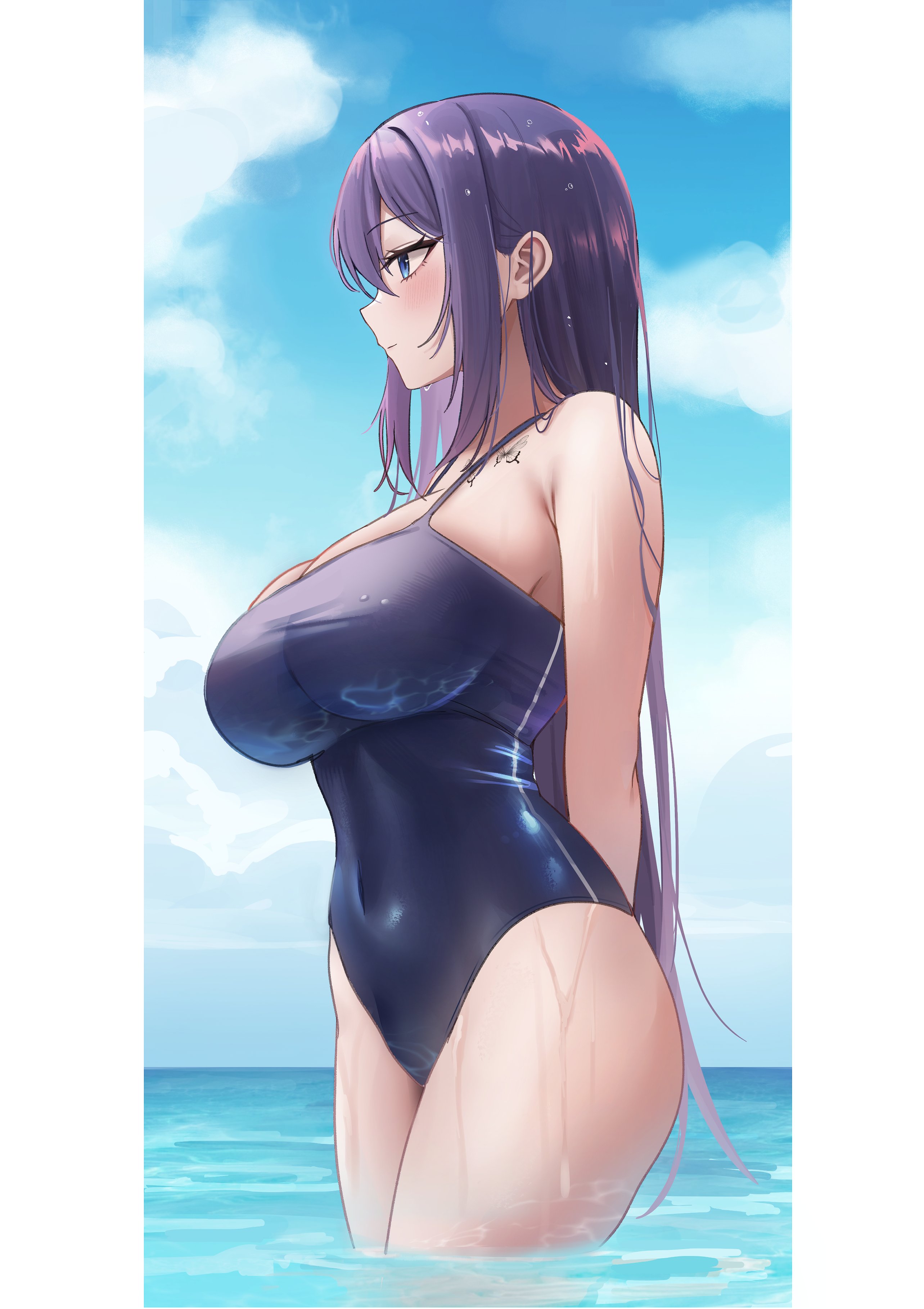 Rule 34 1girls Beach Biya Blue Eyes Breast Tattoo Breasts Butterfly
