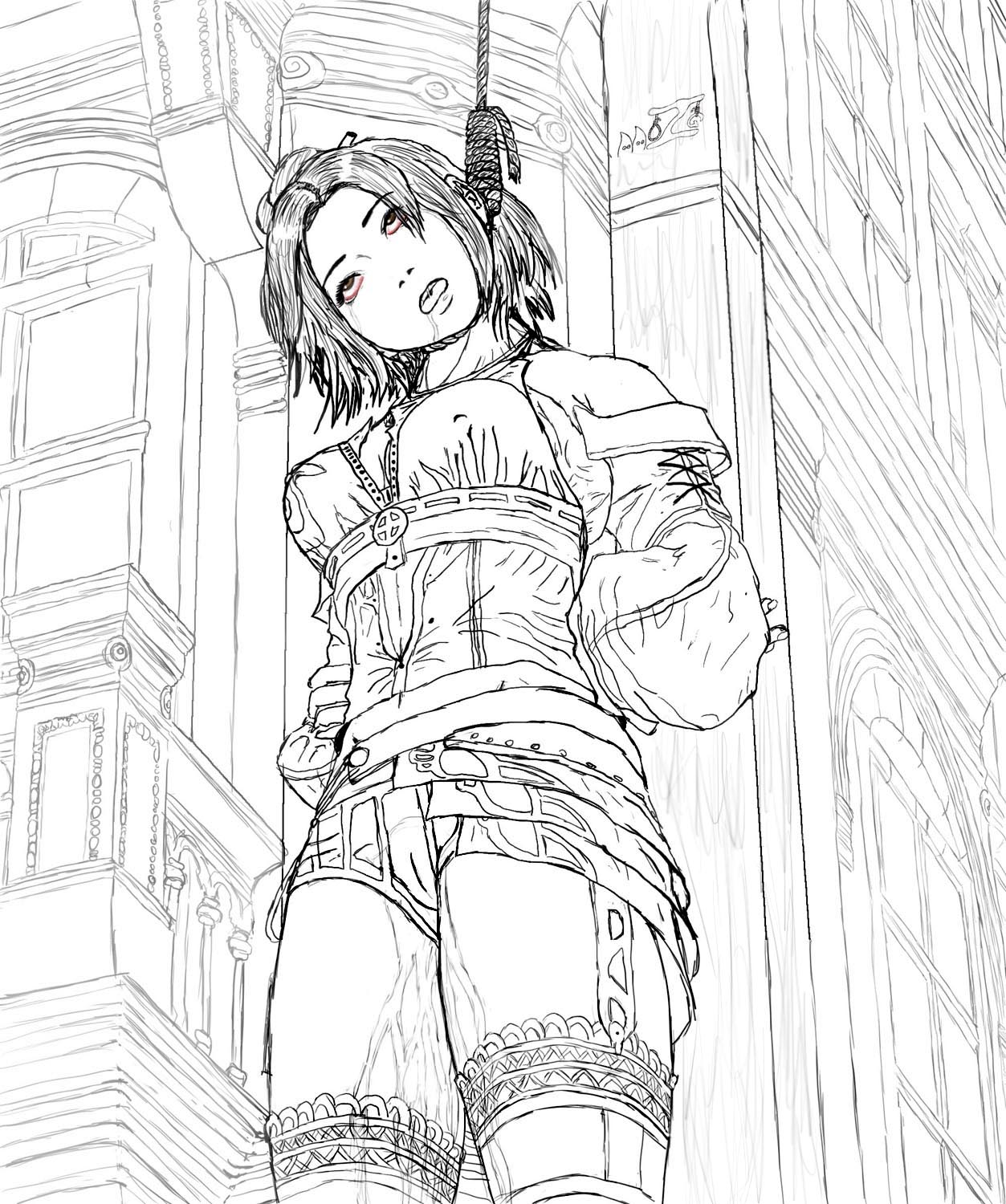 Rule 34 Asphyxiation Death Female Death Guro Hanged M0zg Monochrome 9589