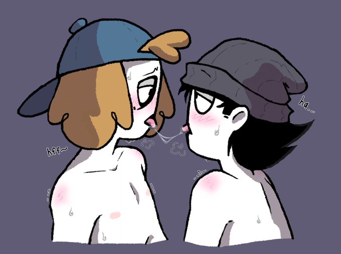 Rule 34 Anthro Black Hair Blonde Hair Gay Kissing Robert Srpelo Ross Srpelo Saliva Saliva