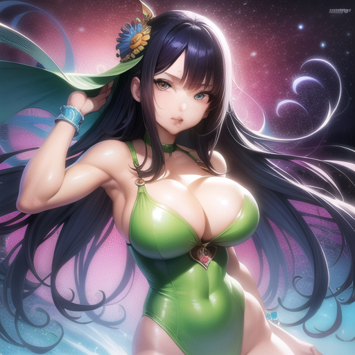 Rule 34 Ai Generated Big Breasts Black Hair Choker Female Green 1984