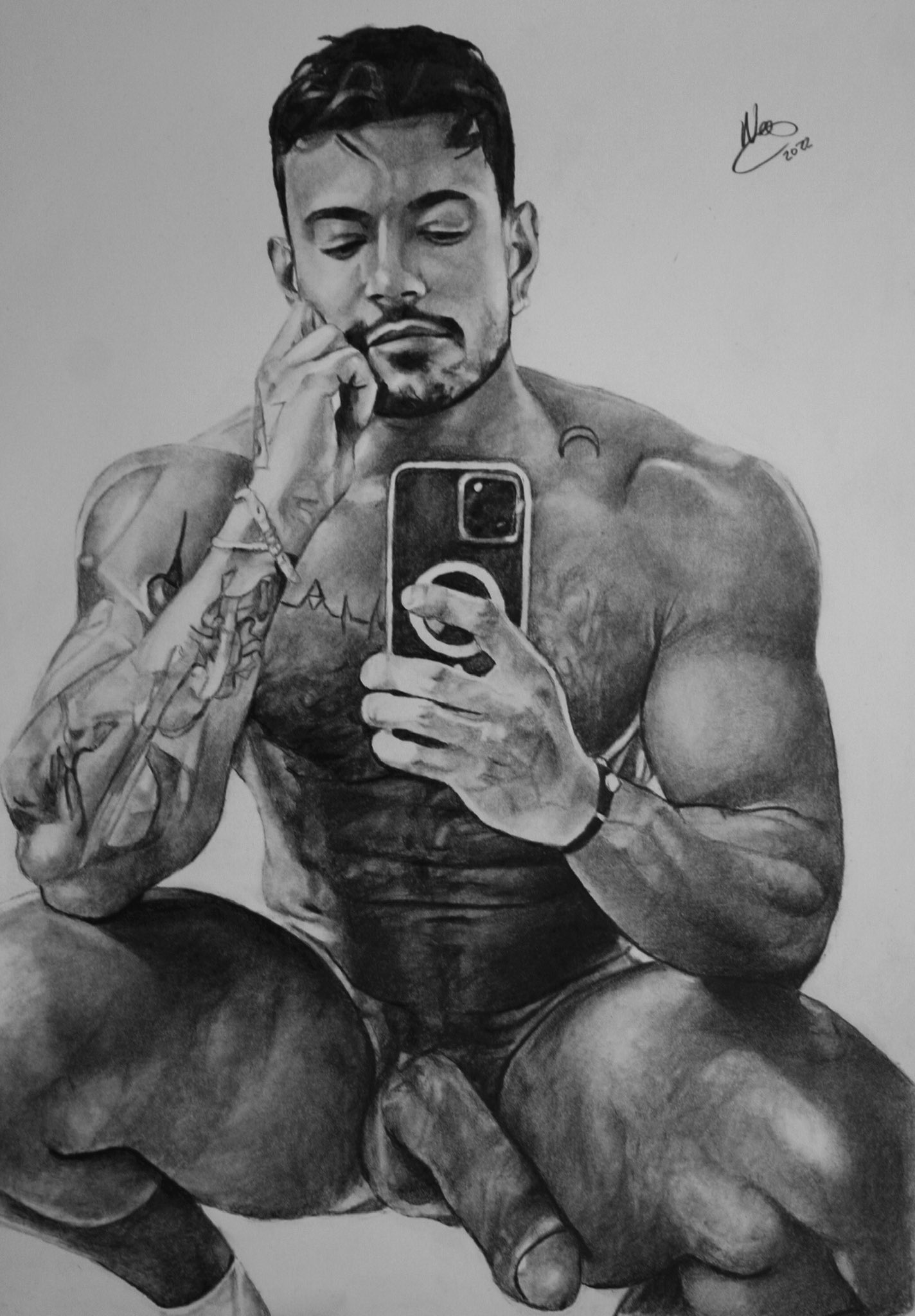 Rule 34 Alejo Ospina Biceps Black And White Boner Bulging Biceps Cellphone Erect Penis