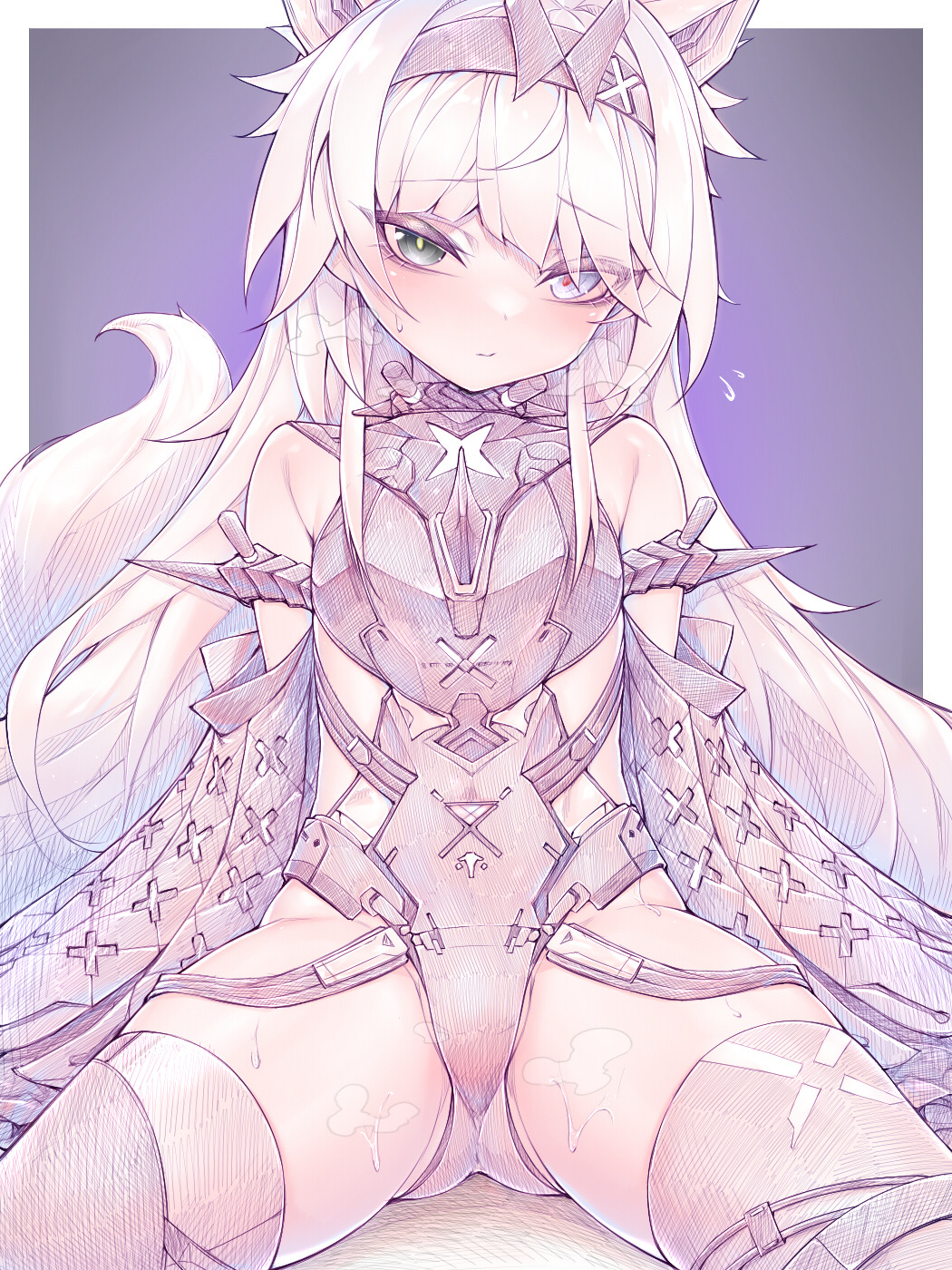 Rule 34 1girls Armor Blue Eyes Blur Censor Blush Female Green Eyes Headgear Heterochromia No