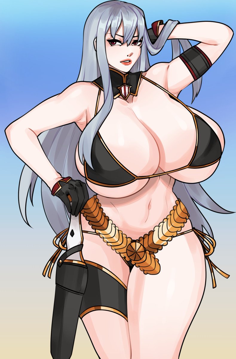 Rule 34 Bottom Heavy Bursting Breasts Hand On Head Hand On Hip Huge Breasts Long Hair Looking