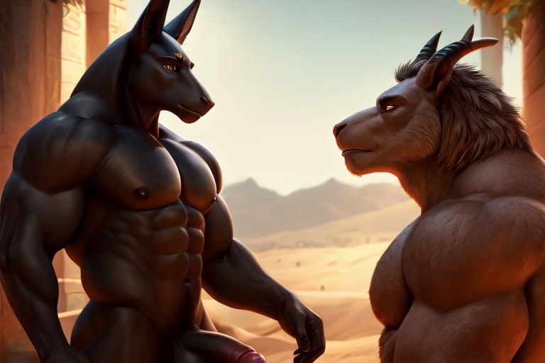 Rule 34 2boys Ai Generated Anubis Billy Black Brown Erect Goat Horns 4006