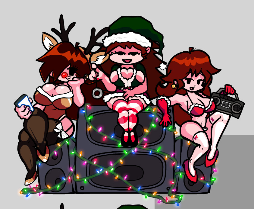 Rule 34 3girls Barely Contained Barely Contained Breasts Big Breasts Boob Window Christmas
