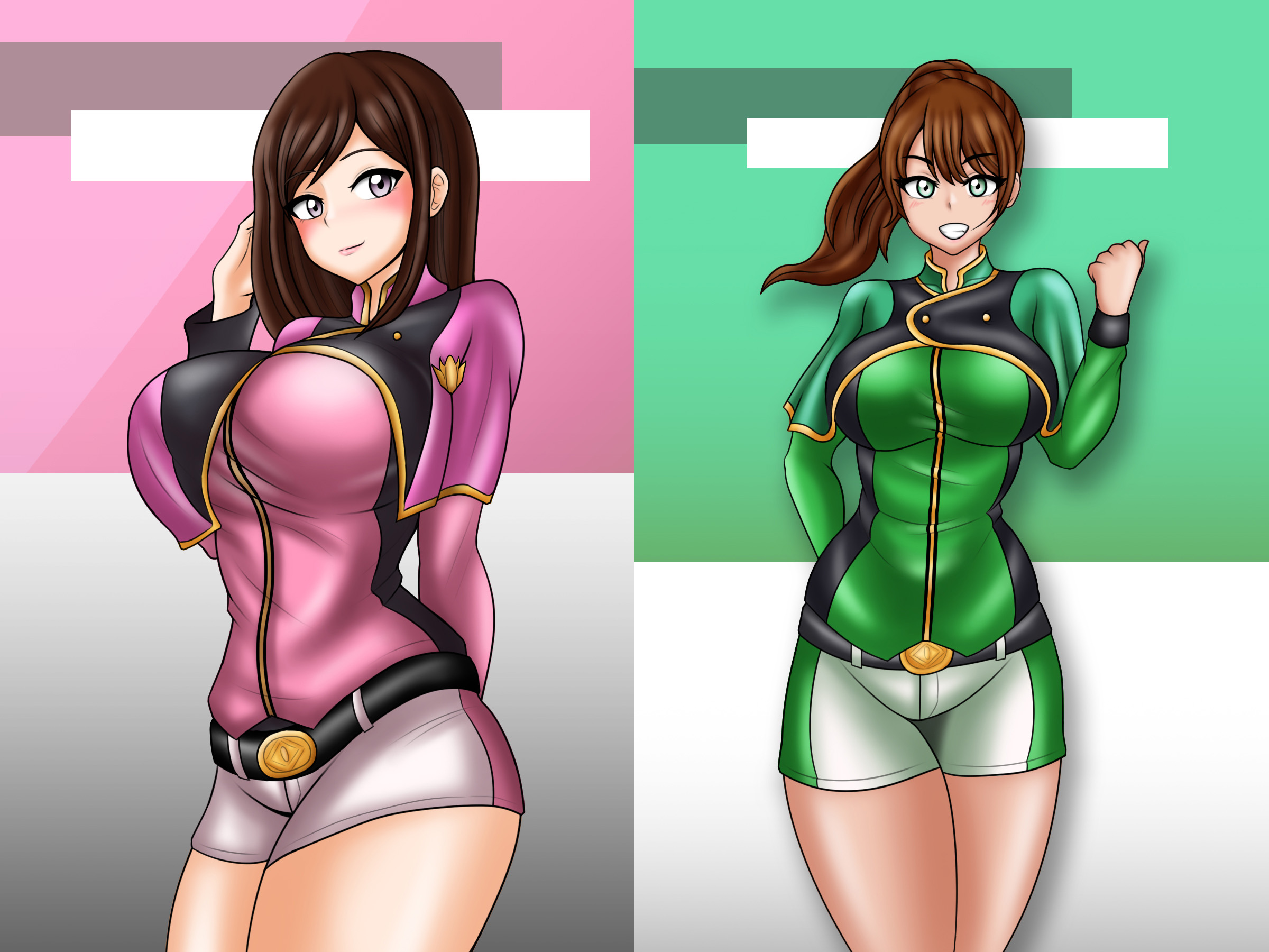 Rule 34 2girls Belt Big Breasts Breasts Brown Hair Green Eyes Hayami