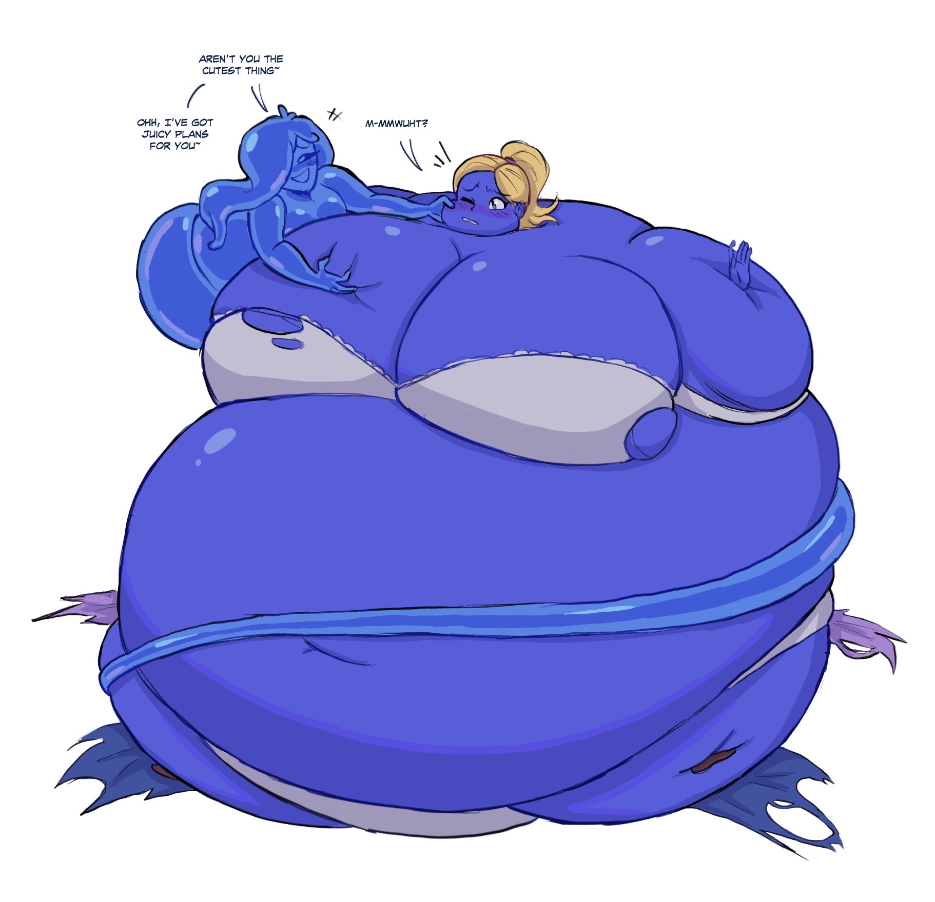 Rule 34 2girls Belly Expansion Big Belly Big Breasts Blonde Hair Blue