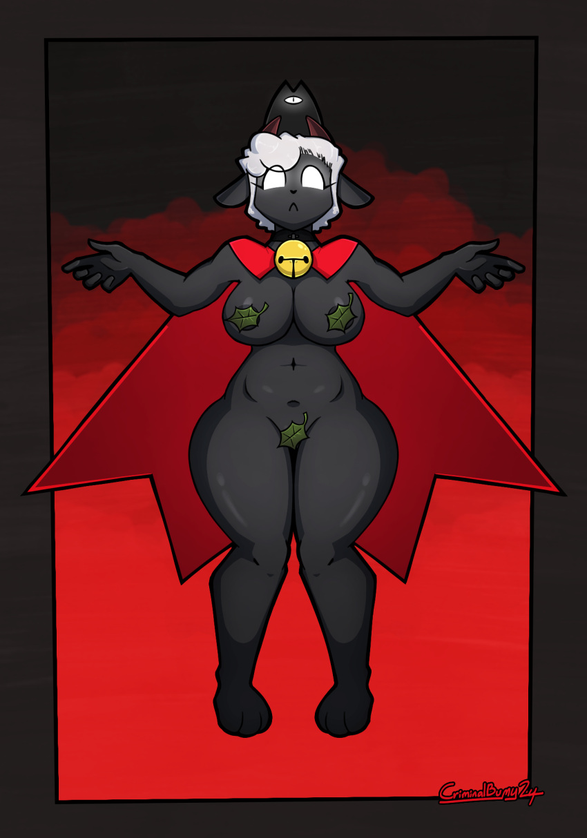 Rule 34 Anthro Bell Bell Collar Black Body Black Nipples Border Bovid 0143
