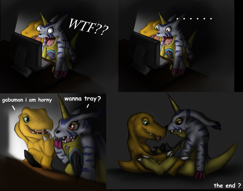 Rule 34 Agumon Comic Digimon Dreiker Frottage Furry Gabumon Gay Handjob Male No Humans Reptile