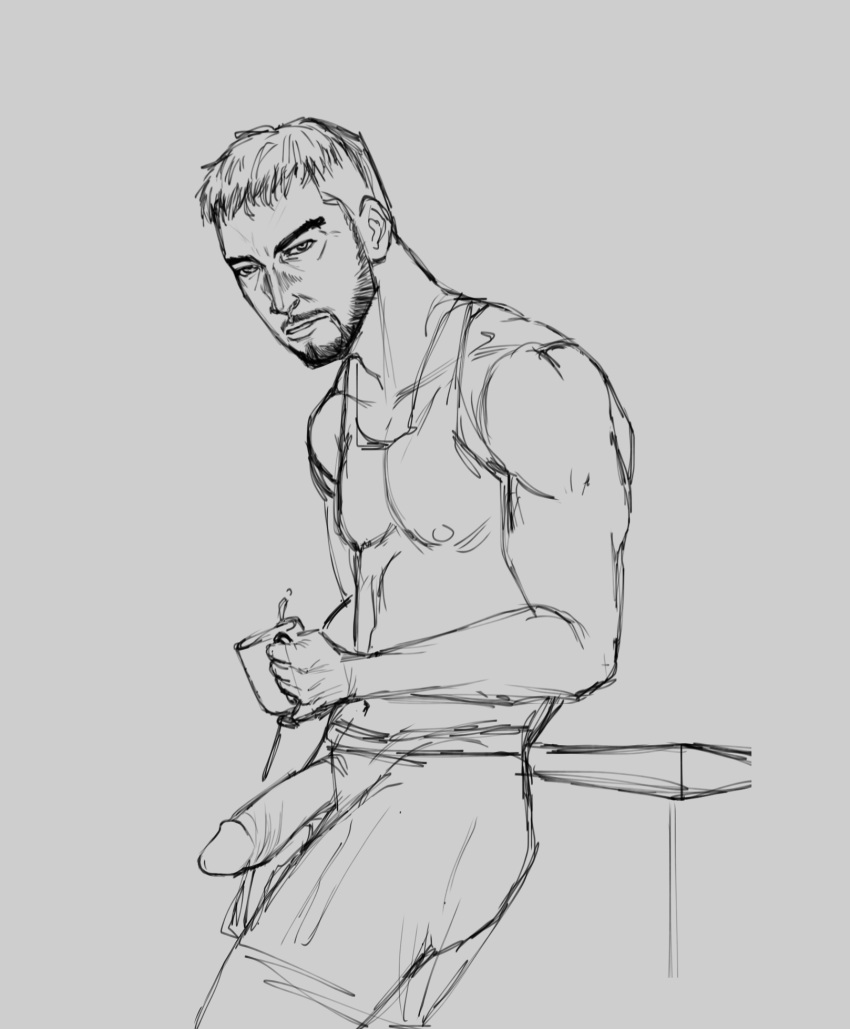Rule 34 Beard Big Penis Chris Redfield Gay Line Art Male Only 0006