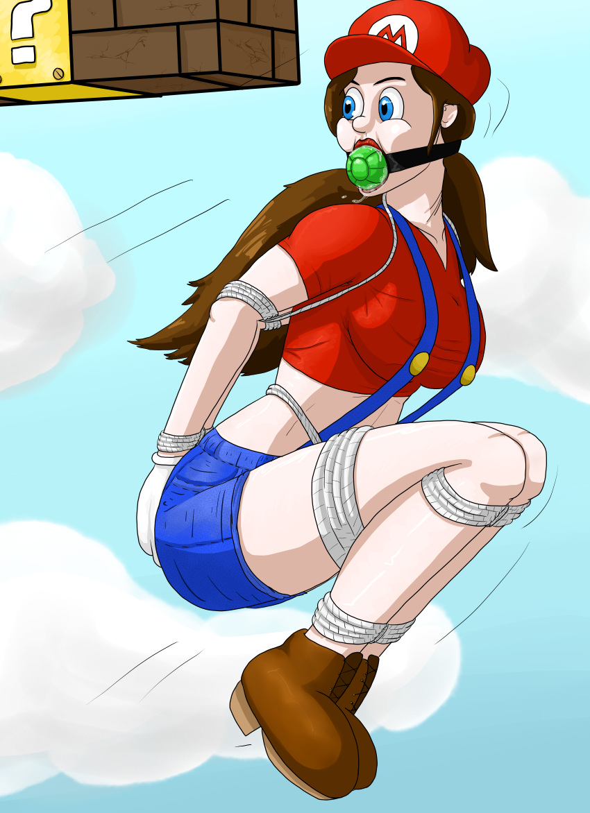 Rule 34 Ball Gag Blue Eyes Bondage Bound Brown Hair Drool Drooling 0574