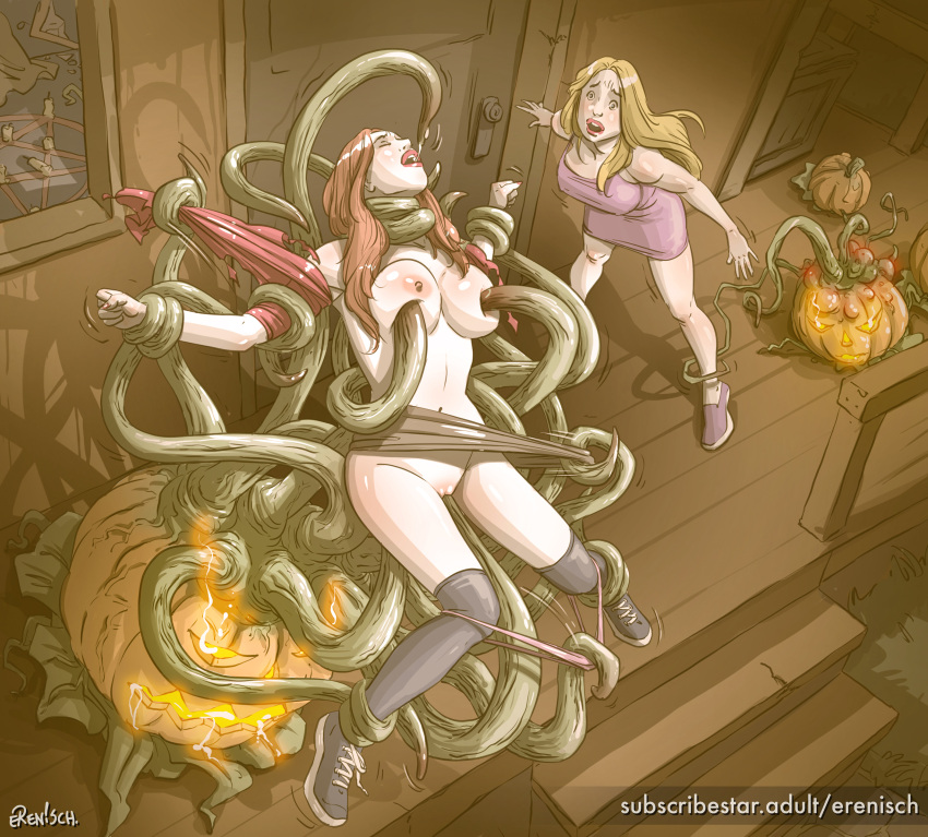 Rule 34 Breasts Clothes Removed Erenisch Halloween Panty Pull Pumpkin