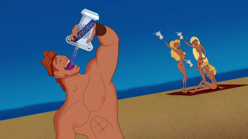 Rule 34 1boy 3girls Abs Armpits Beach Beverage Biceps Big Muscles 4704