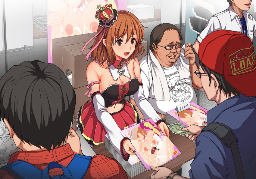 Rule 34 Bare Shoulders Black Eyes Box Breasts Brown Hair Cap Cleavage 8151