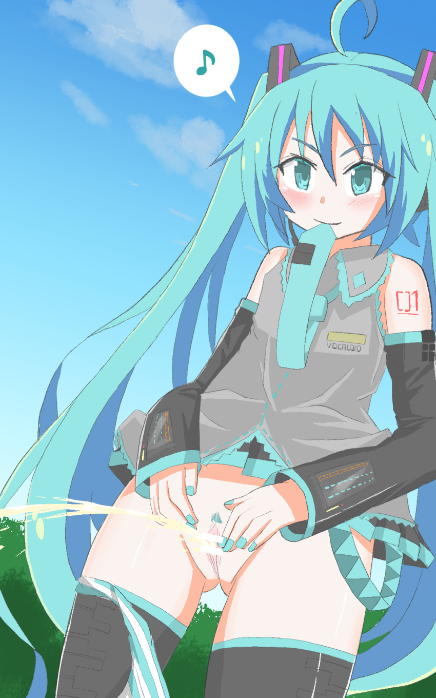 Rule 34 Hatsune Miku Panties Around Leg Panties Around One Leg Peeing