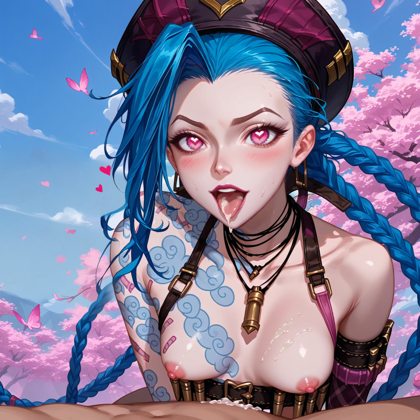 Rule 34 Ai Generated Arcane Arm Tattoo Bare Shoulders Blue Hair Blue 2806