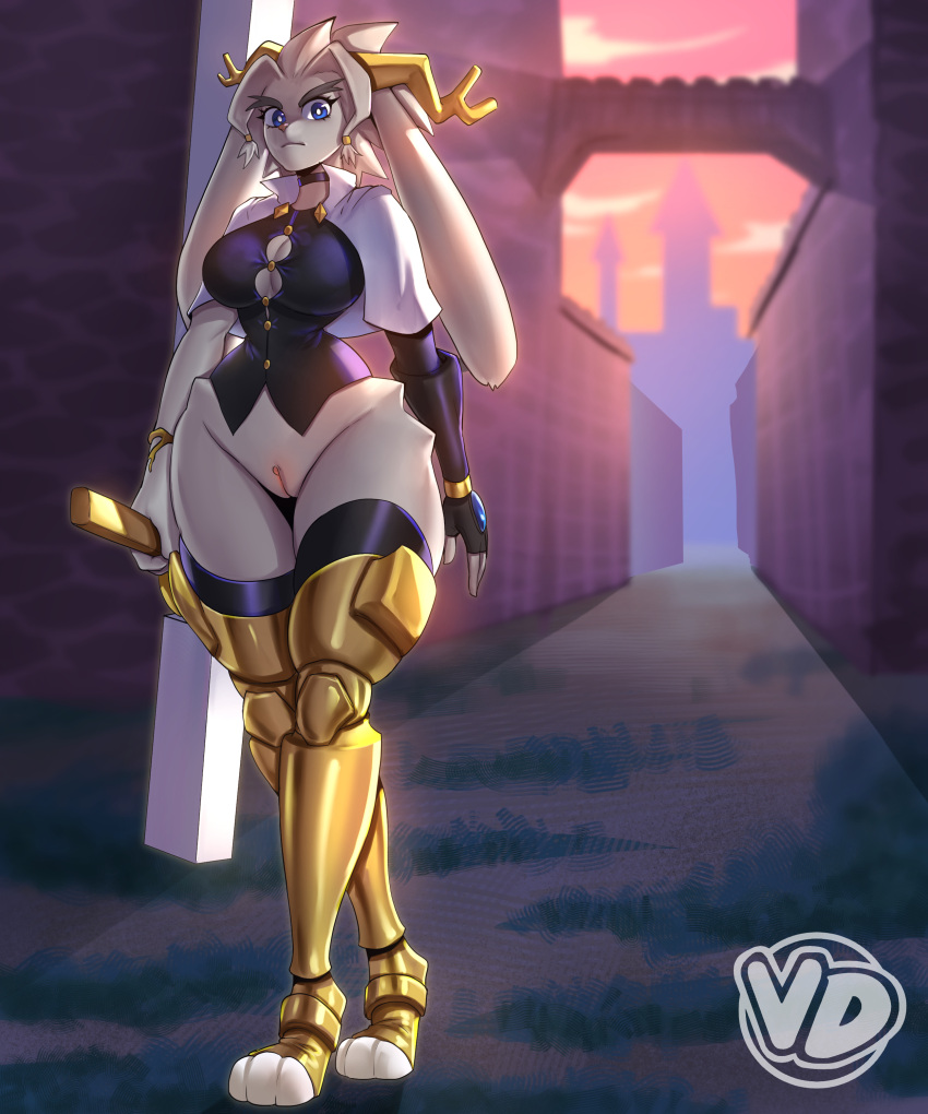 Rule 34 Absurd Res Anthro Antlers Armor Armwear Black Clothing Black Fingerless Gloves Black
