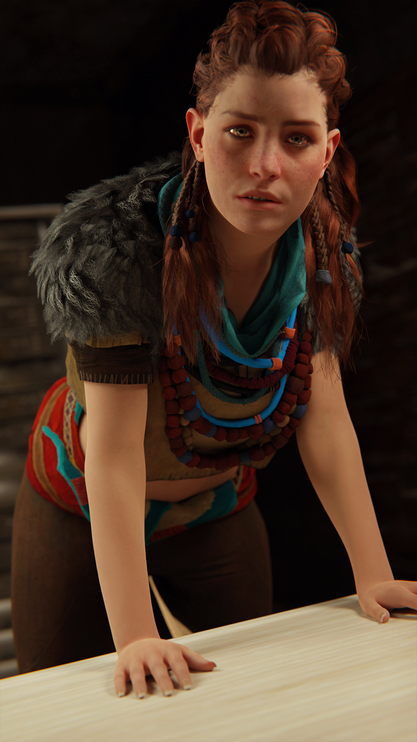 Rule 34 1girls 3d 3d Model Aloy Cgi Clothed Clothed Female Clothing Desk Female Female Only