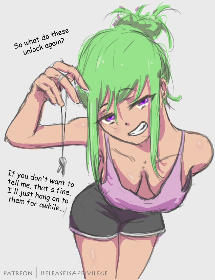 Rule 34 1girls Caption Female Green Hair Key Keyholder Leaning Forward Orgasm Denial