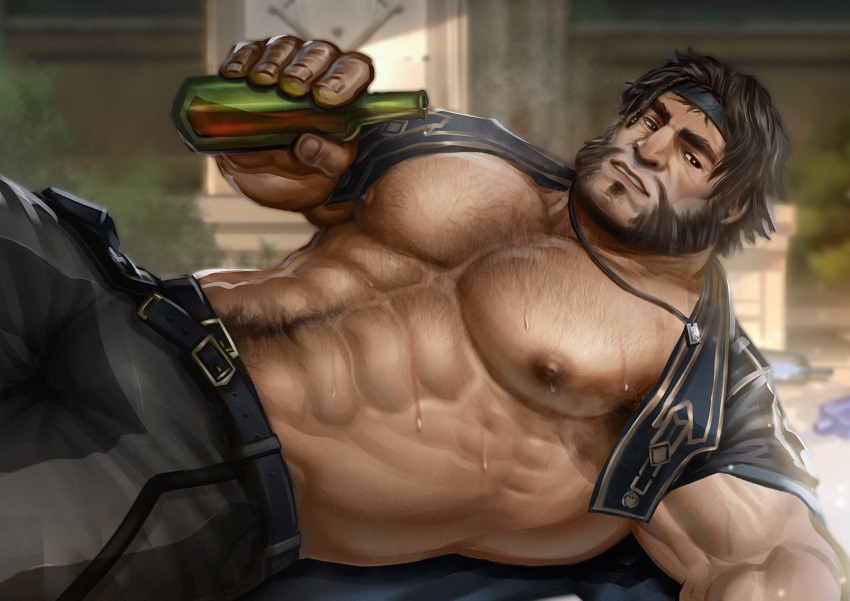 Rule 34 Abs Arcane Bara Beard Big Pecs Clothed Clothing Drink Facial Hair Hairy Hairy Chest