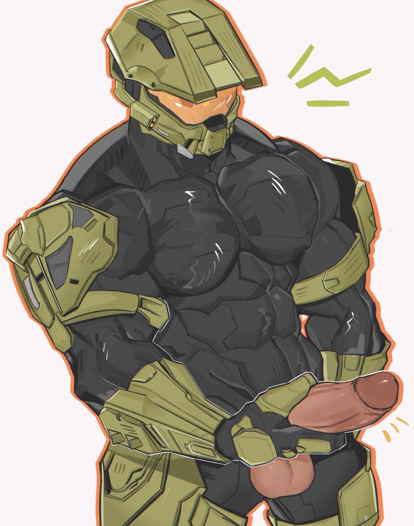 Rule 34 Abs Black Bodysuit Grabbing Penis Green Armor Halo Game 4742
