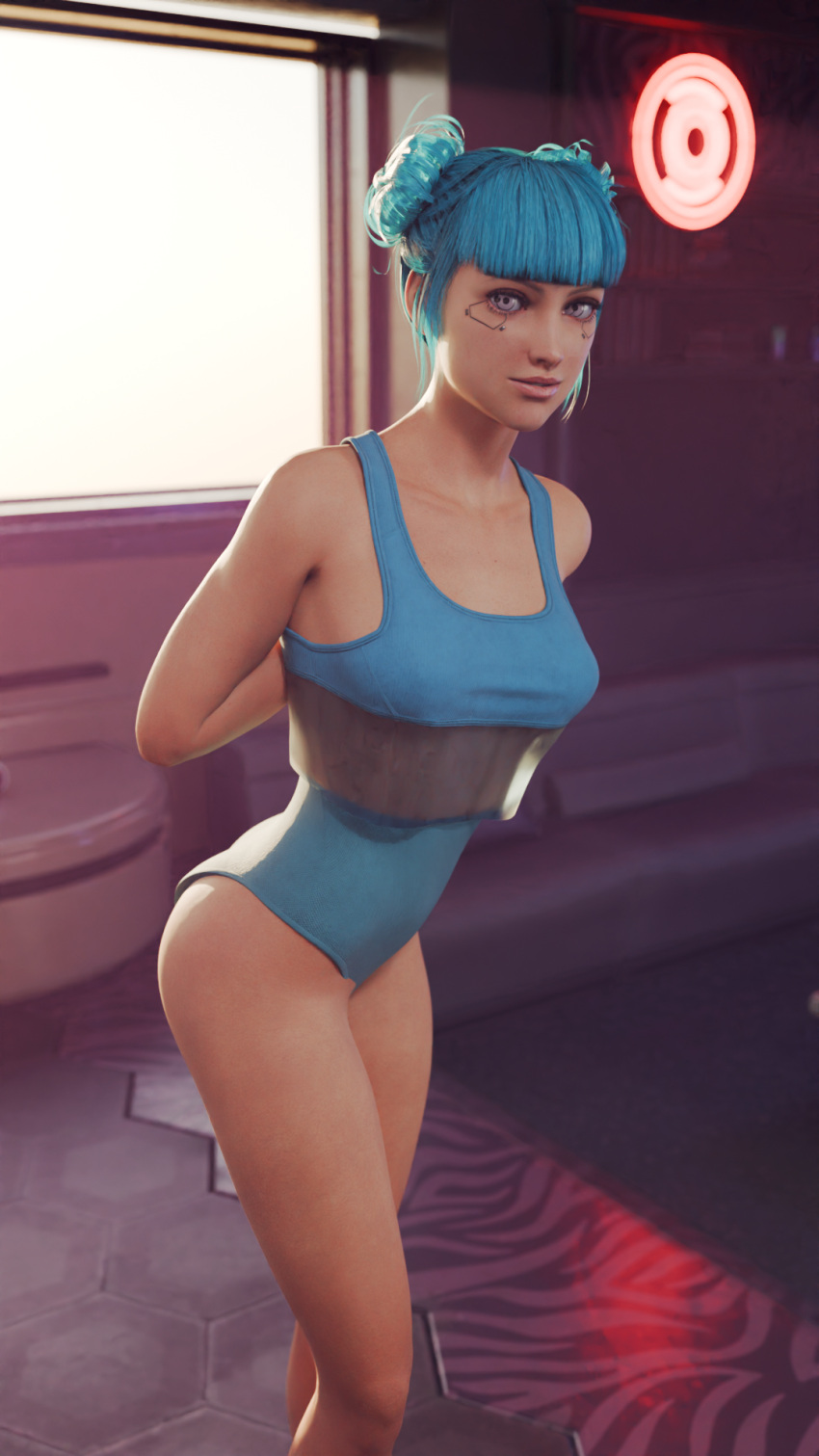 Rule 34 1girls 3d Ass Barefoot Bending Forward Blue Hair Blue Moon Cyberpunk 2077 Breasts